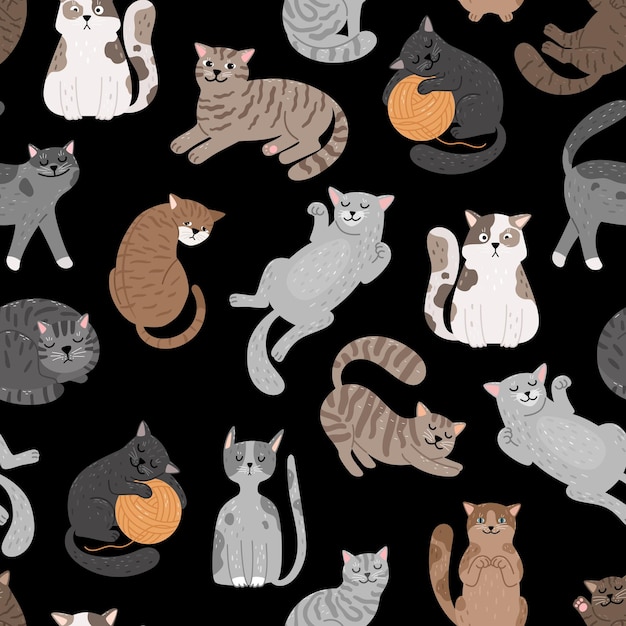 Premium Vector Cats Seamless Pattern Shorthaired Cat Set Pattern