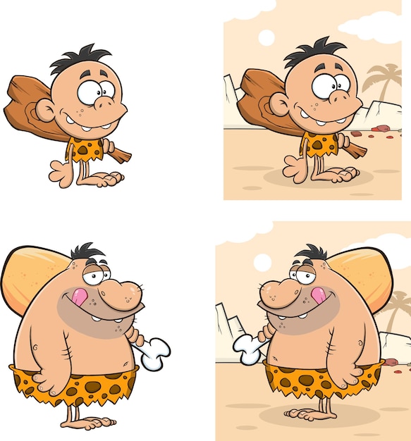 Premium Vector | Caveman cartoon characters. Premium Vector | Caveman cartoon characters.
