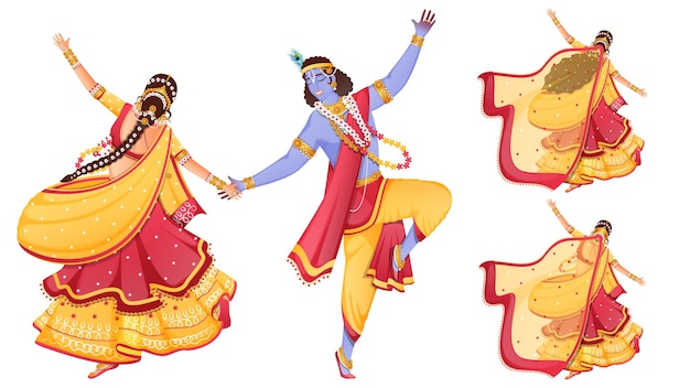 Premium Vector | Character of lord krishna and radha performing dance Premium Vector | Character of lord krishna and radha performing dance