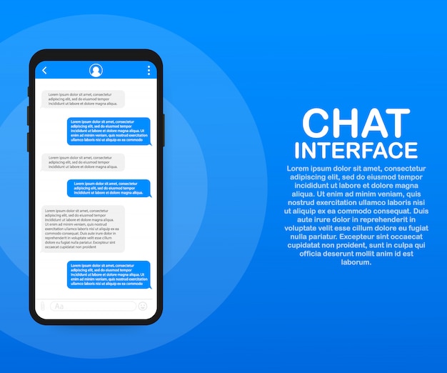 대화 창이있는 채팅 인터페이스 응용 프로그램 클린 모바일 Ui 디자인 컨셉 Sms 메신저 프리미엄 벡터