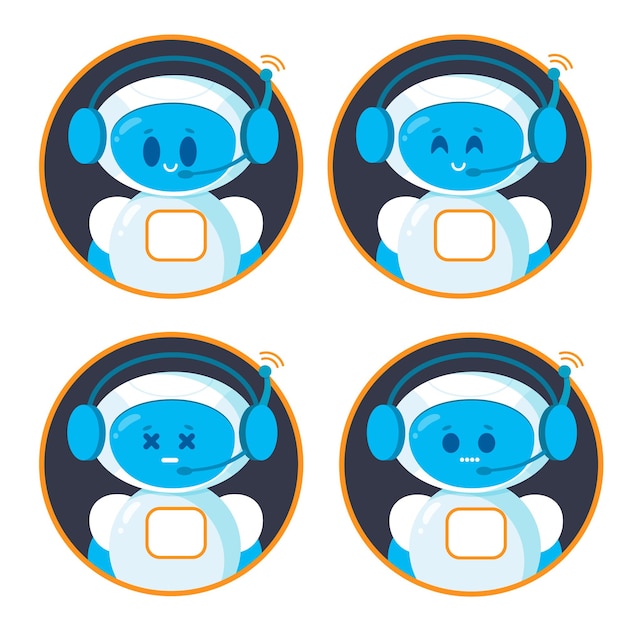 Premium Vector | Chatbot icon set. cute smiling robots. Premium Vector | Chatbot icon set. cute smiling robots.