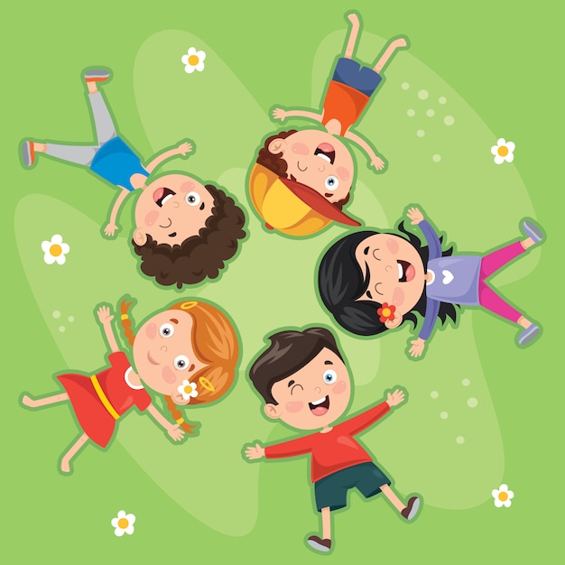 Premium Vector | Children lying on grass Premium Vector | Children lying on grass