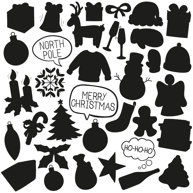Premium Vector | Christmas doodle clip art vector silhouette Premium Vector | Christmas doodle clip art vector silhouette