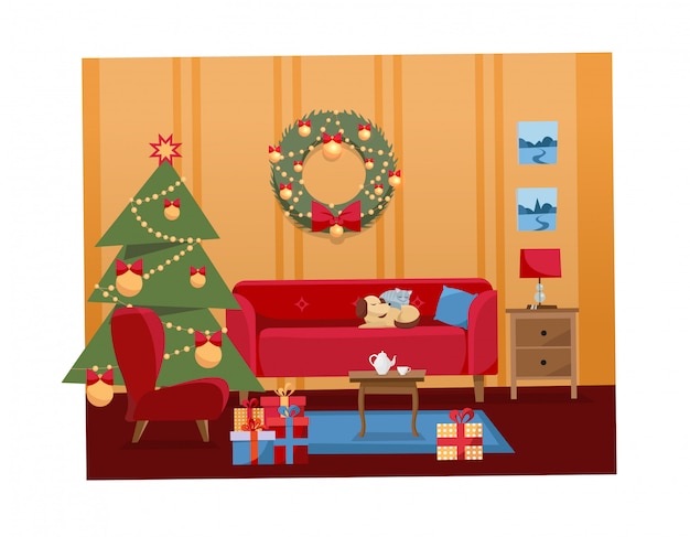 Premium Vector | Christmas interior illustration of living room ... Premium Vector | Christmas interior illustration of living room ...