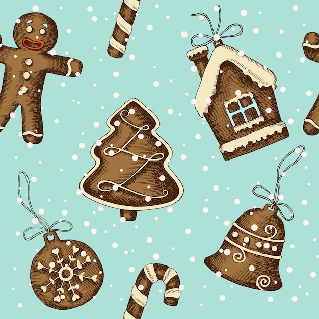 Premium Vector | Christmas seamless pattern with hand drawn gingerbread Premium Vector | Christmas seamless pattern with hand drawn gingerbread