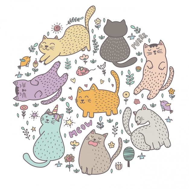 Premium Vector | Circle shape print with cute cats Premium Vector | Circle shape print with cute cats