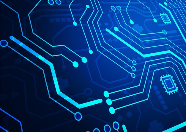 하이테크 디지털 데이터 연결 시스템 및 컴퓨터 전자 설계를 사용한 회로 기술 배경 프리미엄 벡터