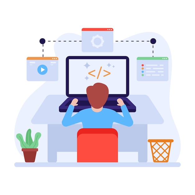 Premium Vector | Clean coding flat illustration web developer doing ...