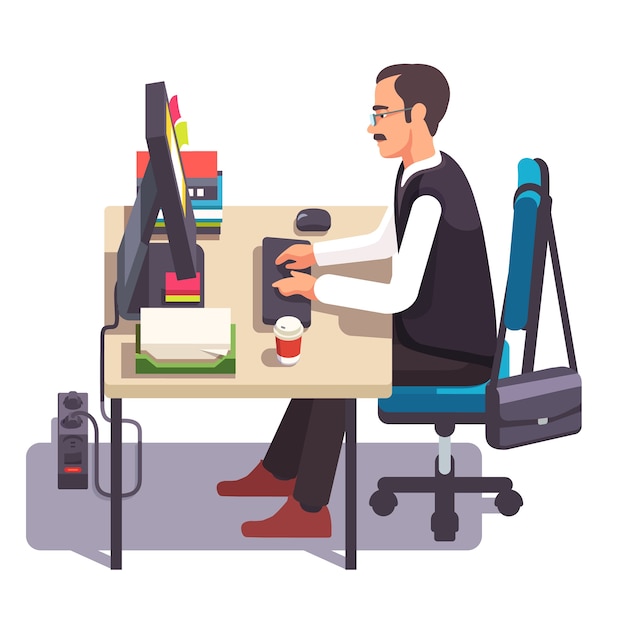 Clerk man working on a desktop computer Vector | Free Download Clerk man working on a desktop computer Vector | Free Download