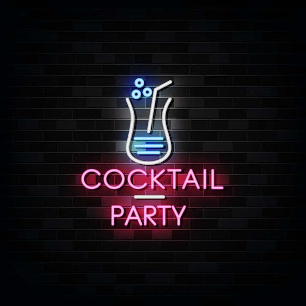 Premium Vector Cocktail Party Neon Signs Design Template Neon Style