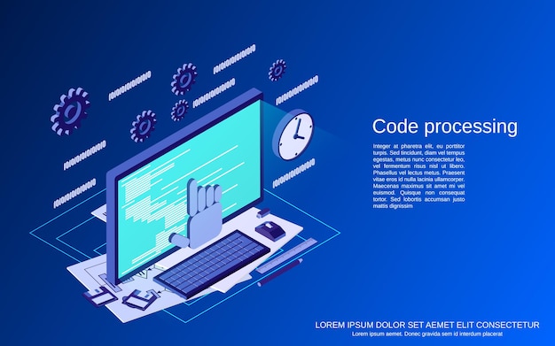 Premium Vector Code Processing Program Coding Algorithm Optimization Flat Isometric Vector