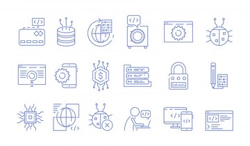 Premium Vector | Coder icons. programmer computer software expert input ends execute cluster ...