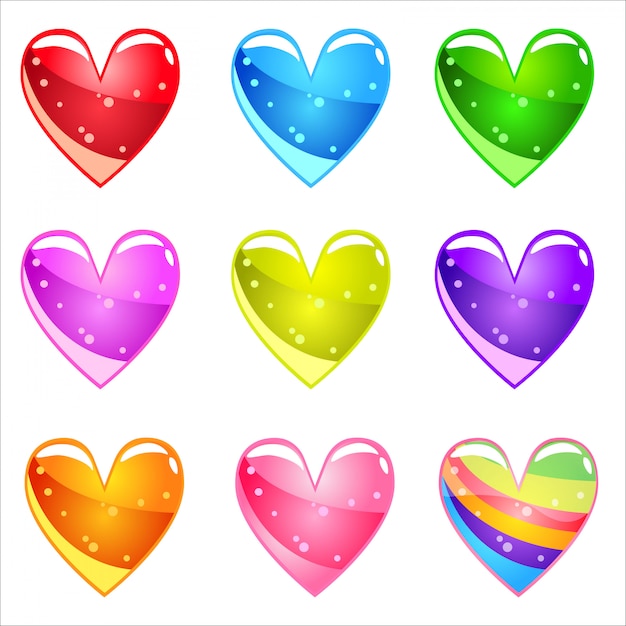 Premium Vector | Collection cute cartoon glossy hearts with jelly in ... Premium Vector | Collection cute cartoon glossy hearts with jelly in ...