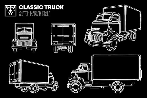 Premium Vector | Collection of different views of classic truck ... Premium Vector | Collection of different views of classic truck ...