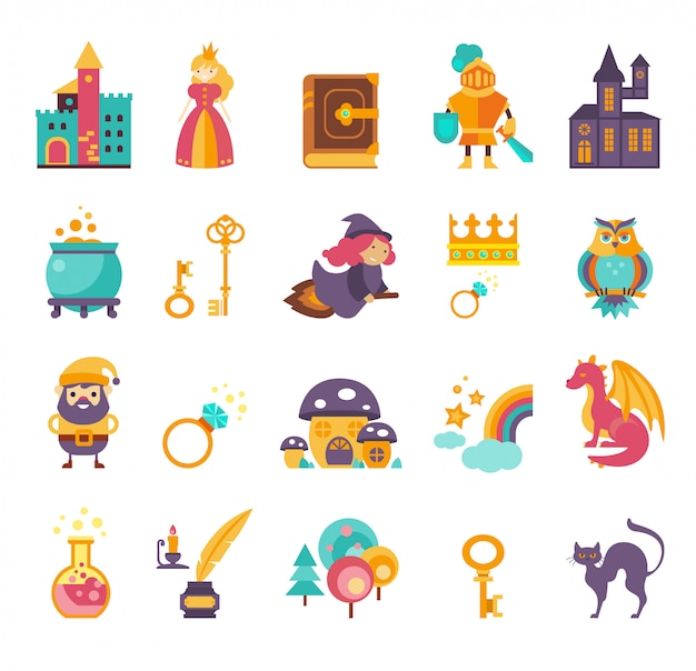 Premium Vector | Collection of fairy tale elements, icons Premium Vector | Collection of fairy tale elements, icons