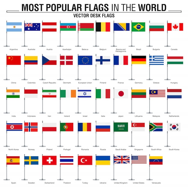 Collection of flat desk flags, most popular world flags Vector ... Collection of flat desk flags, most popular world flags Vector ...
