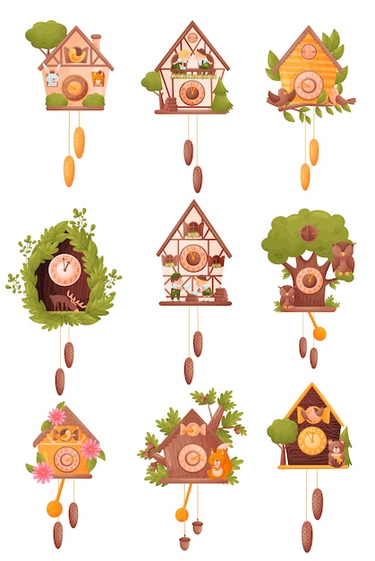Premium Vector | Collection of images of different cuckoo clocks ... Premium Vector | Collection of images of different cuckoo clocks ...
