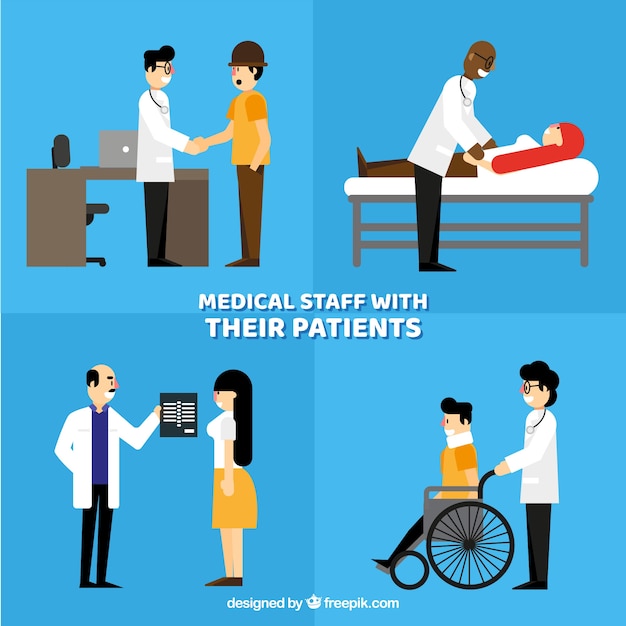 Free Vector | Collection of various doctors with patients Free Vector | Collection of various doctors with patients