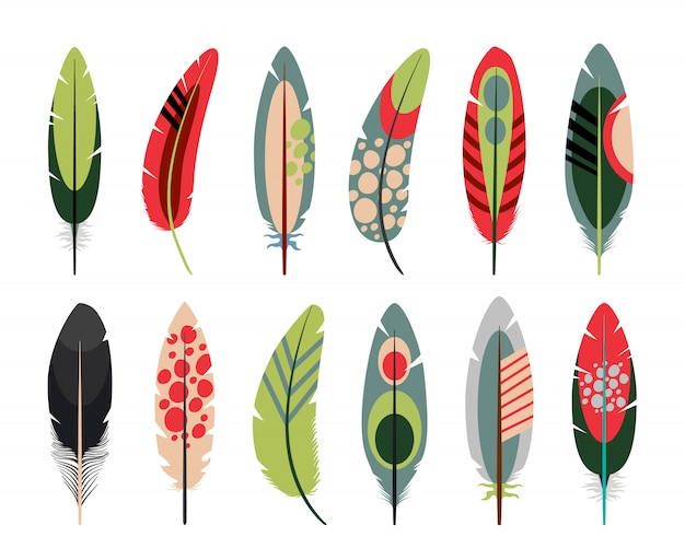 Premium Vector | Colorful flat feathers icons Premium Vector | Colorful flat feathers icons