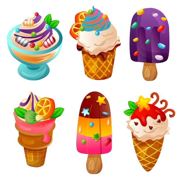 Colorful Ice Cream Cartoon Obejct Item Set Premium Vector