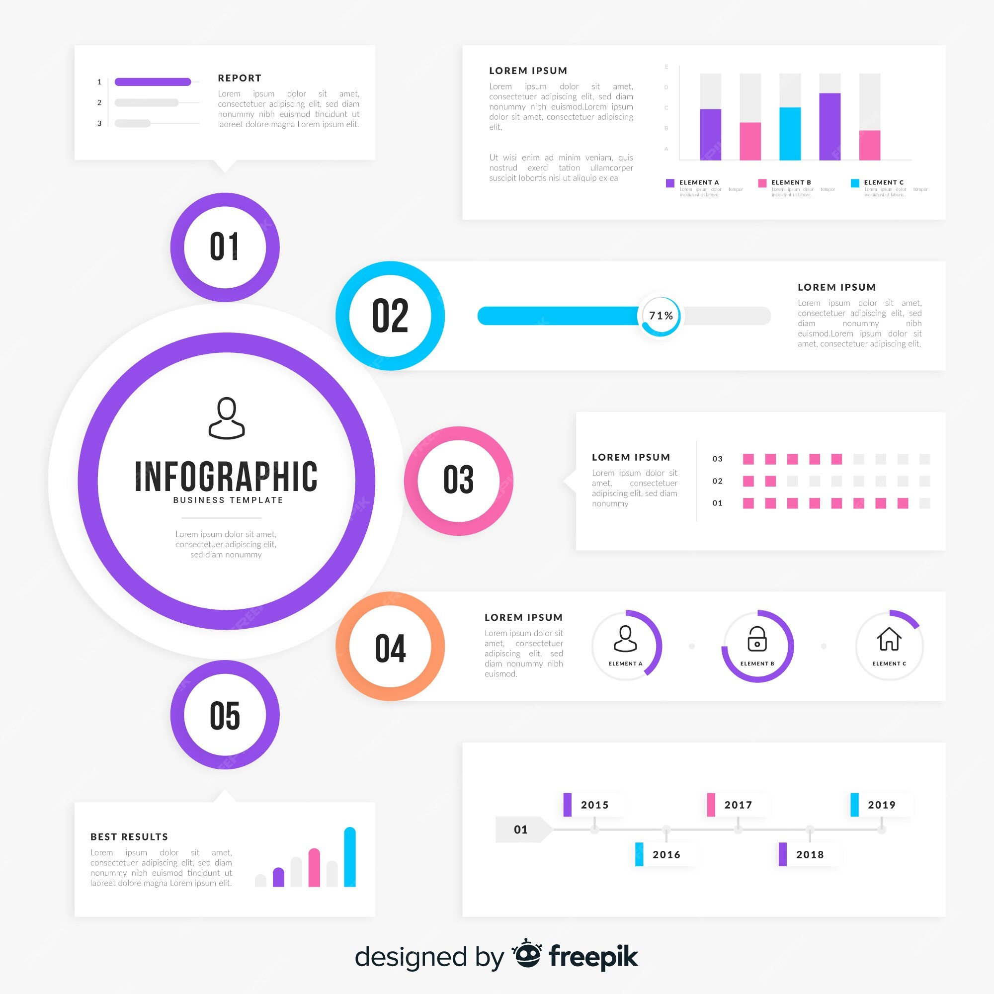 Free Vector | Colorful infographic elements pack Free Vector | Colorful infographic elements pack