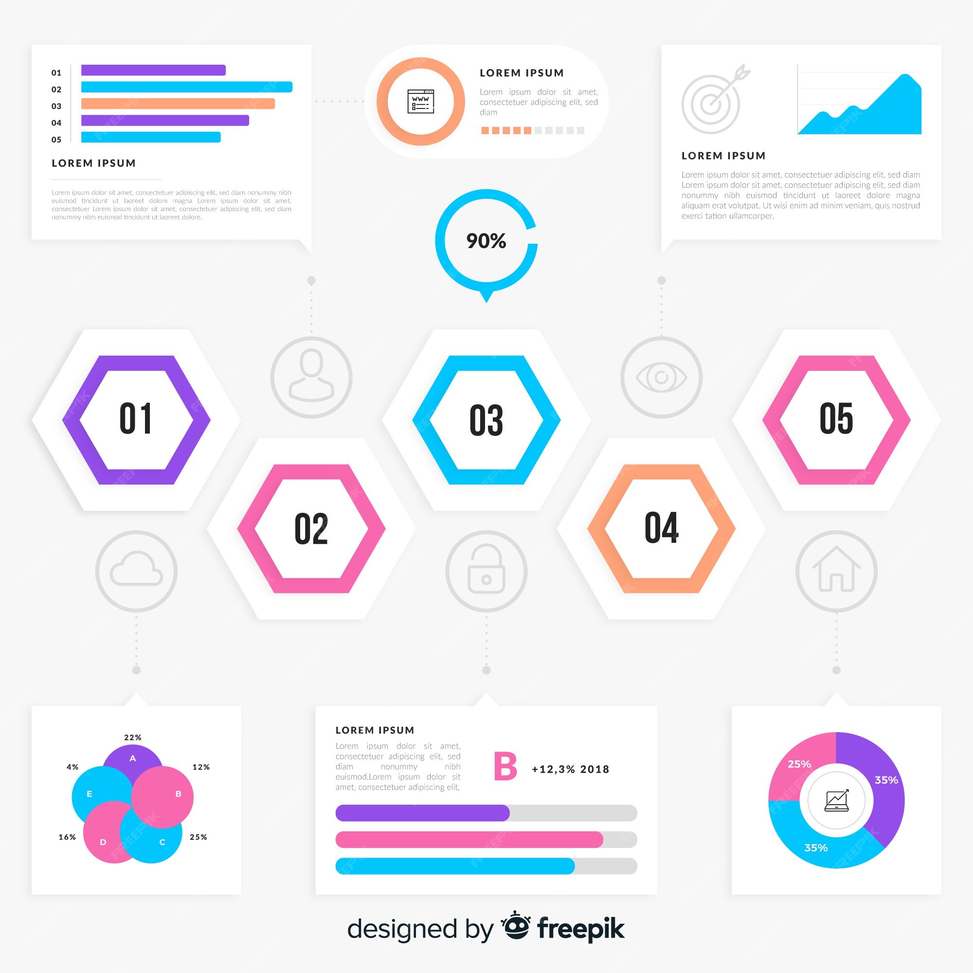 Free Vector | Colorful infographic elements pack Free Vector | Colorful infographic elements pack