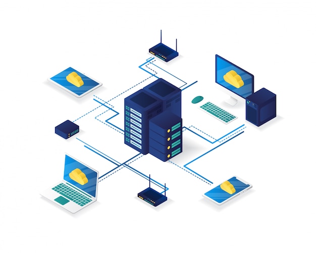 Premium Vector | Computer network management isometric illustration Premium Vector | Computer network management isometric illustration