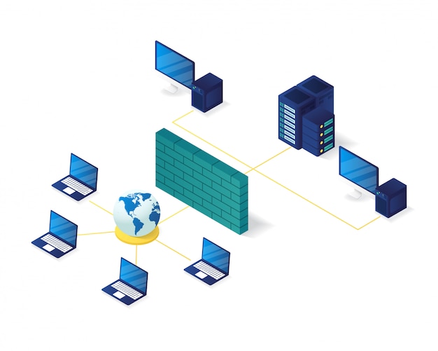 Premium Vector | Computer network management isometric illustration Premium Vector | Computer network management isometric illustration