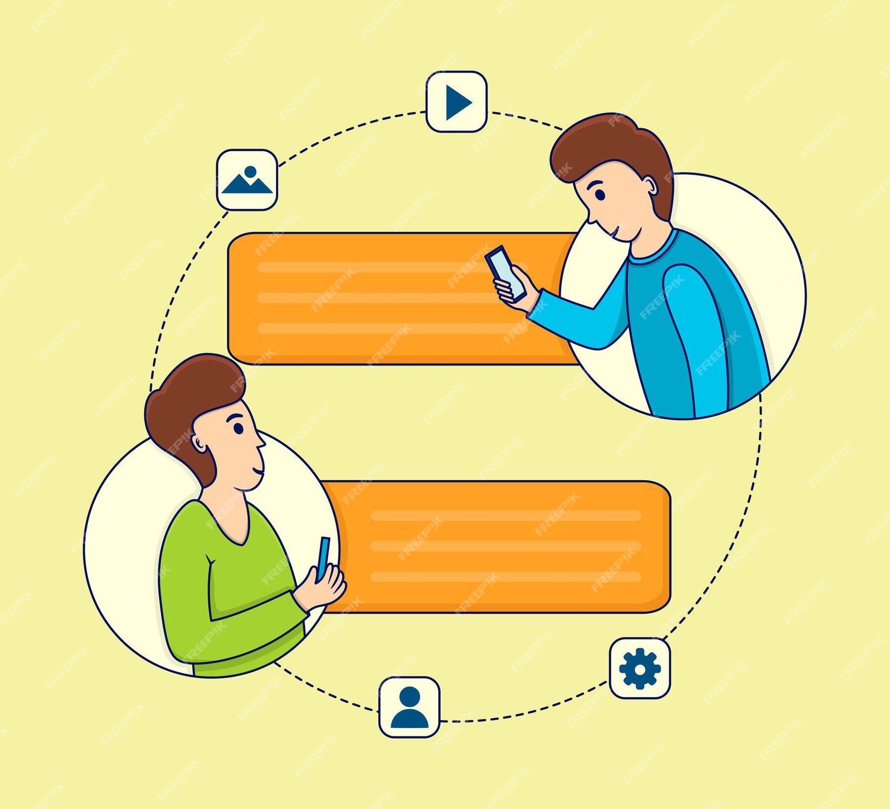 Premium Vector | The concept of a man who communicates digitally in ... Premium Vector | The concept of a man who communicates digitally in ...