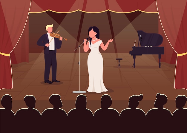 Premium Vector | Concert hall perfomance flat color . evening show of ... Premium Vector | Concert hall perfomance flat color . evening show of ...