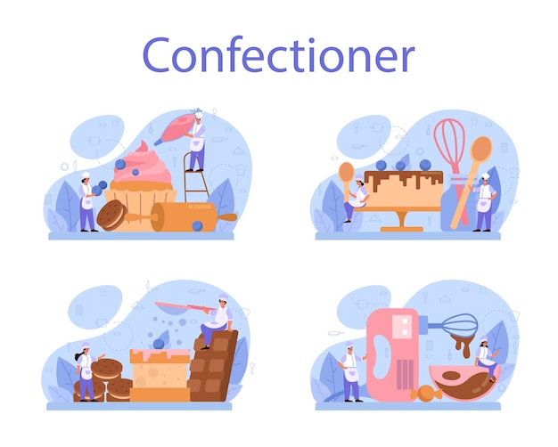 Premium Vector | Confectioner set illustration Premium Vector | Confectioner set illustration