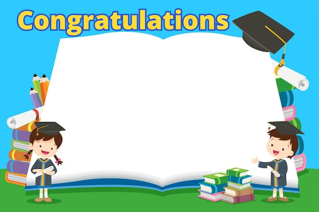 Premium Vector | Congratulations students and big books Premium Vector | Congratulations students and big books