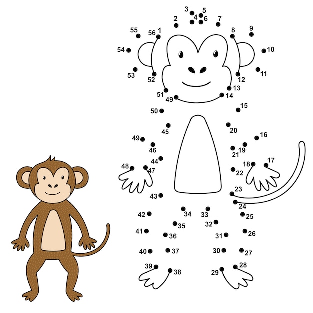 Premium Vector | Connect the dots to draw the cute monkey and color it ... Premium Vector | Connect the dots to draw the cute monkey and color it ...