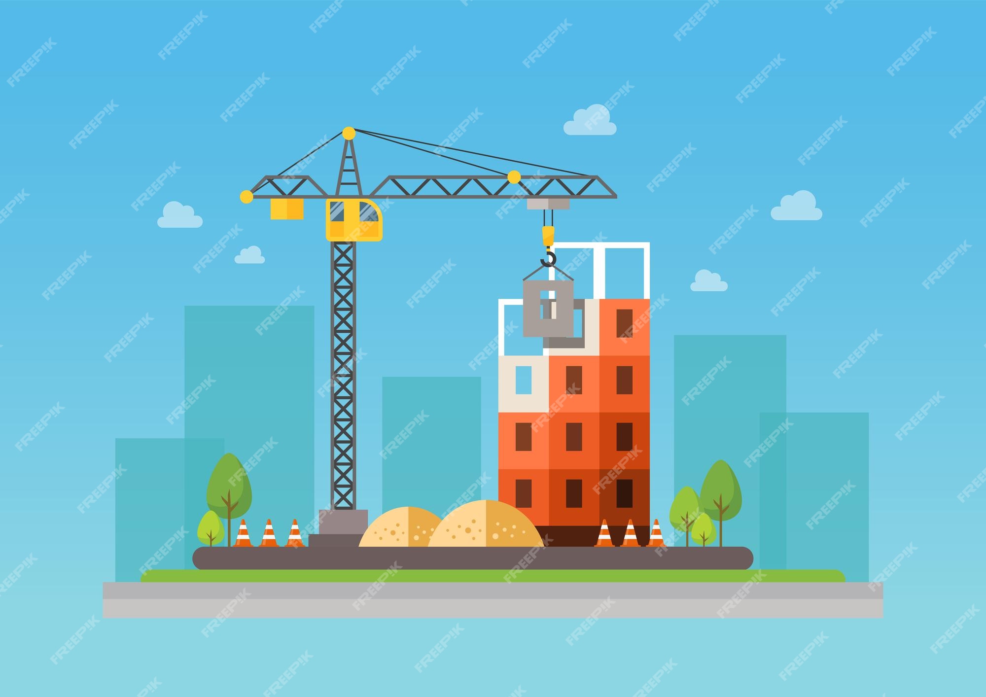 Premium Vector | Construction site illustration. building under ... Premium Vector | Construction site illustration. building under ...