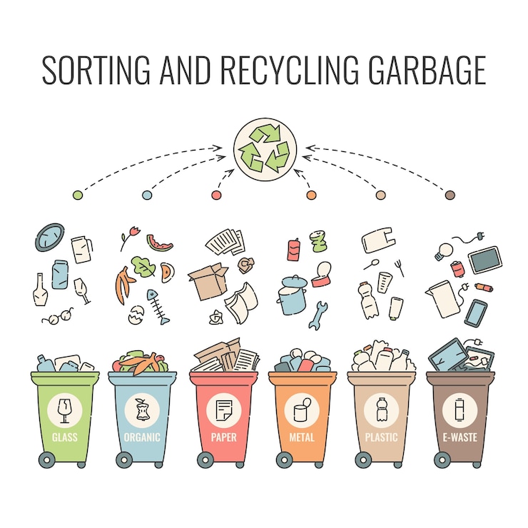 Premium Vector | Containers waste sorting recycling plastic organic ... Premium Vector | Containers waste sorting recycling plastic organic ...