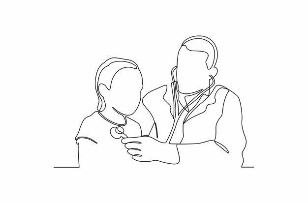 Premium Vector Continuous Line Drawing A Female Patient Are Checking