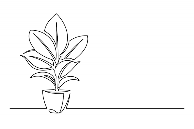 Premium Vector Continuous Line Drawing Of A Flower In A Pot