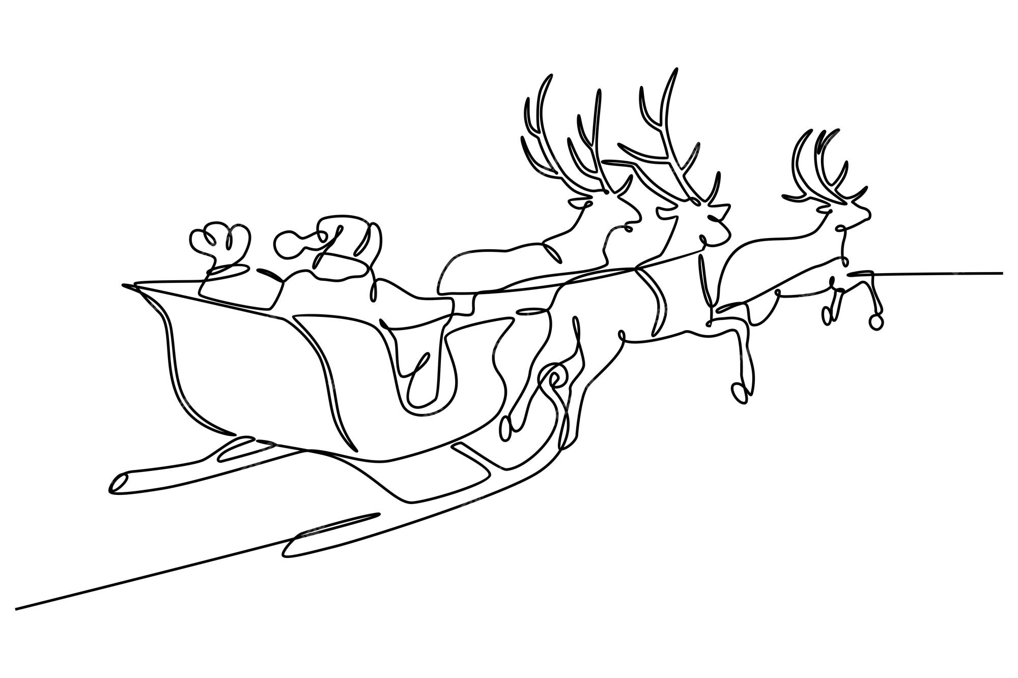 Premium Vector Continuous Line Drawing Santas Sitting On A Sleigh With Reindeer Vector