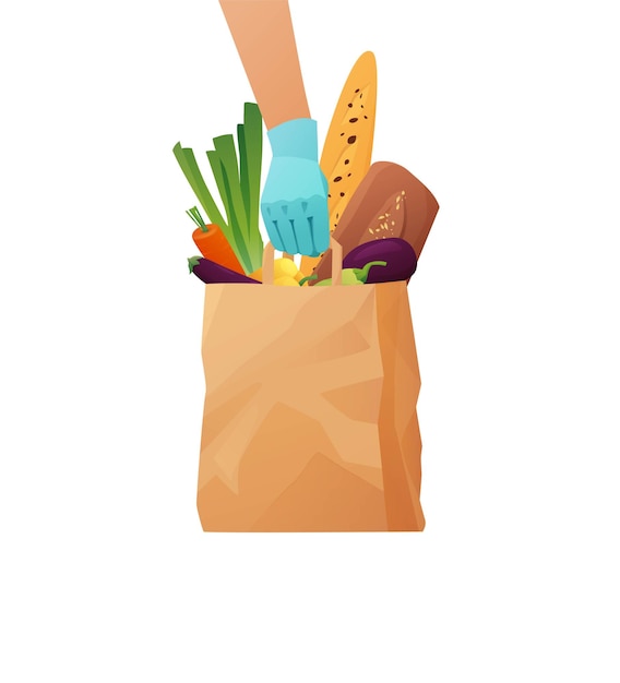 Premium Vector | Couriers gloved hand holding a paper eco bag with ... Premium Vector | Couriers gloved hand holding a paper eco bag with ...