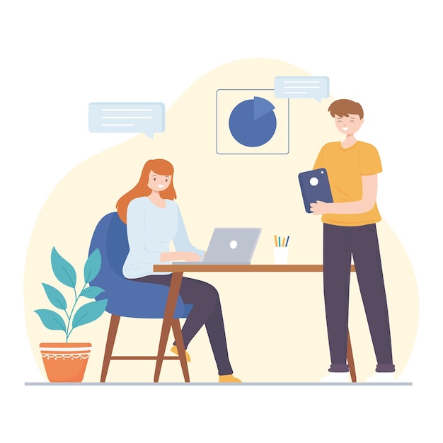 Premium Vector | Coworkers discussing report Premium Vector | Coworkers discussing report