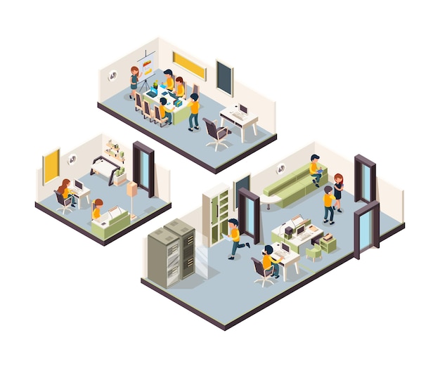 Premium Vector | Coworking isometric. corporate office interior open ... Premium Vector | Coworking isometric. corporate office interior open ...