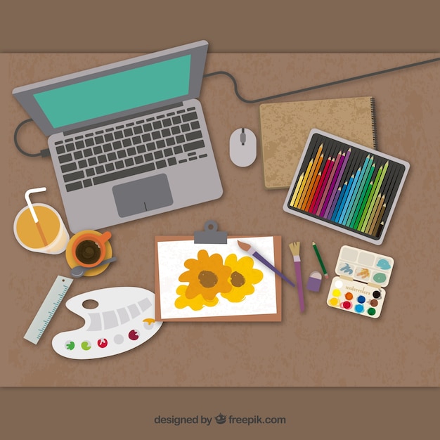 Creative Workspace With Flat Design Vector Free Download
