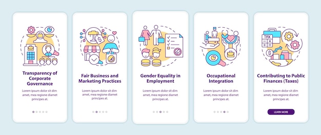 Premium Vector | Csr matters onboarding mobile app page screen. corporate social responsibility ...