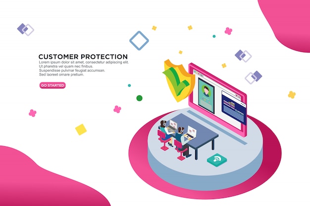 Premium Vector | Customer protection isometric vector illustration concept Premium Vector | Customer protection isometric vector illustration concept