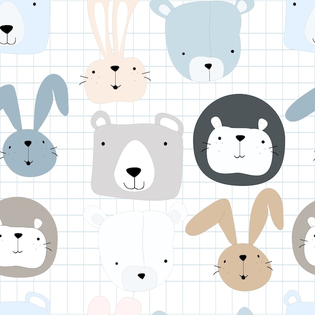 Premium Vector | Cute animal head cartoon seamless pattern Premium Vector | Cute animal head cartoon seamless pattern