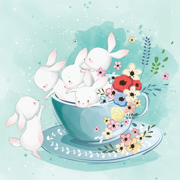 Premium Vector Cute Bunny In The Tea Cup
