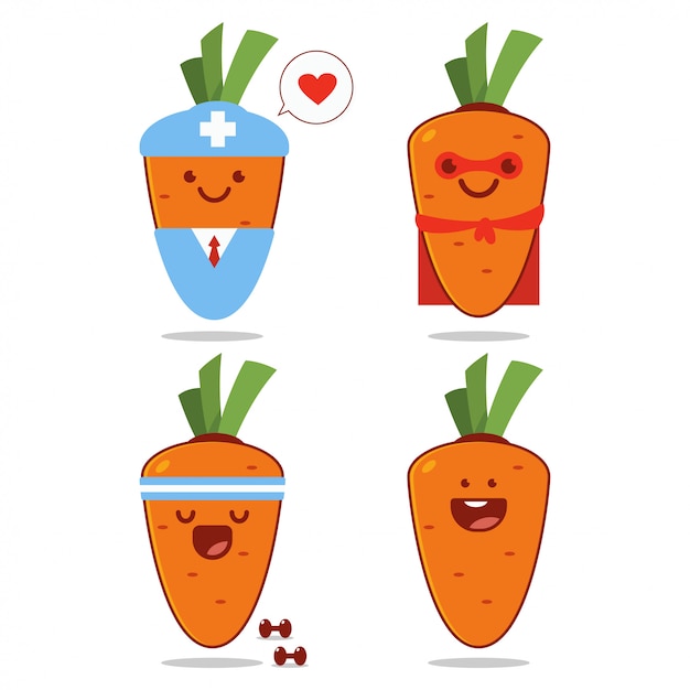 Cute Carrots Cartoon Characters Set Isolated On A White Background