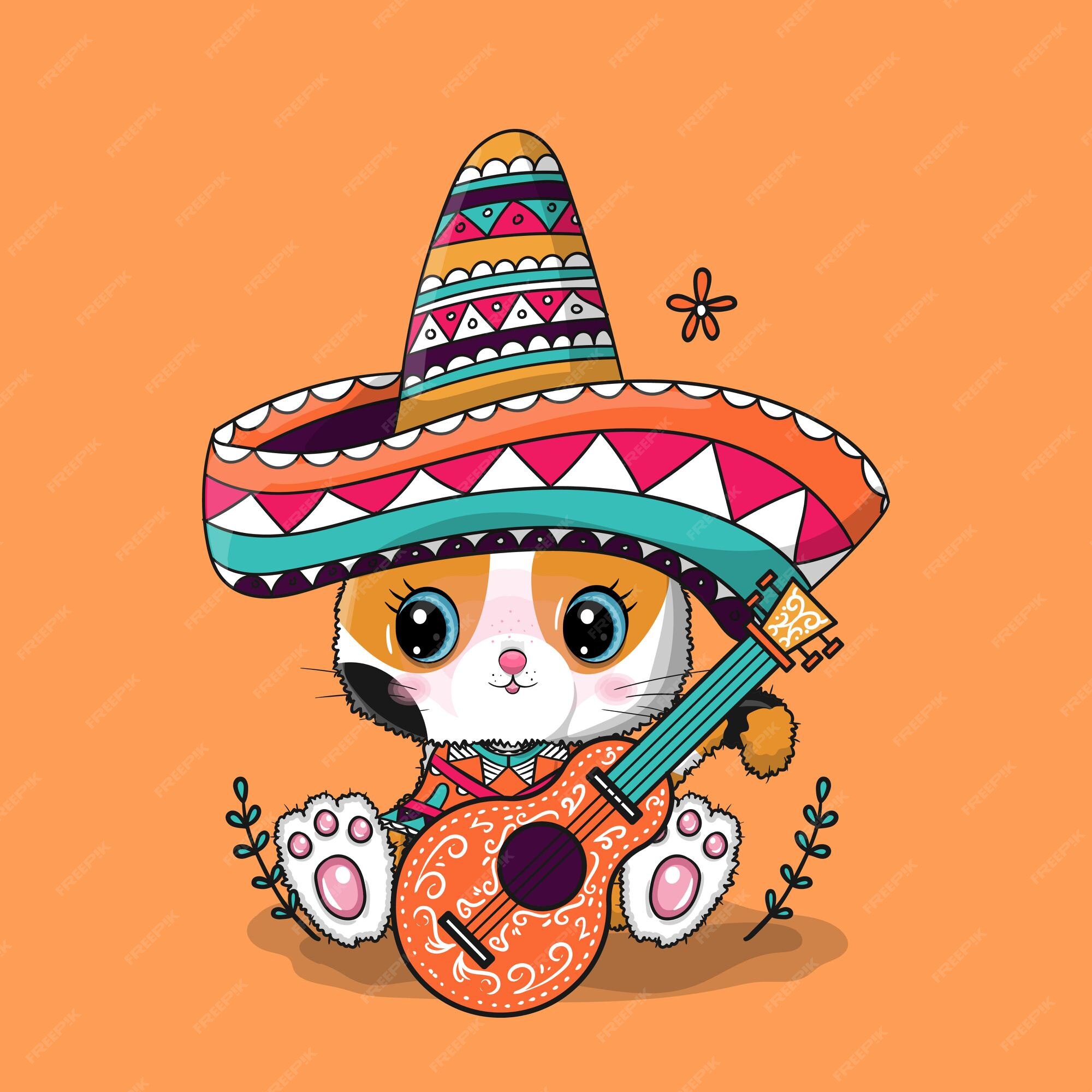 Premium Vector Cute Cartoon Cat With Mexico Hat Cinco De Mayo