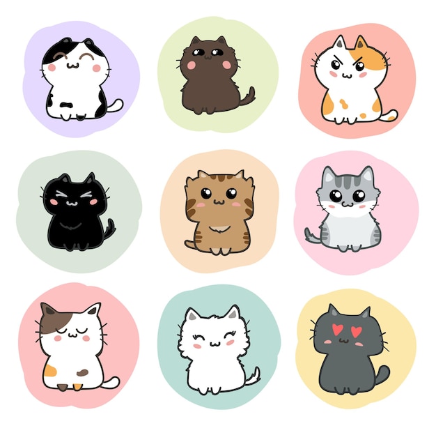 Premium Vector Cute Cats Cartoon Set Vector