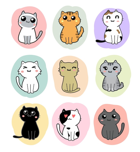 Premium Vector Cute Cats Cartoon Set Vector
